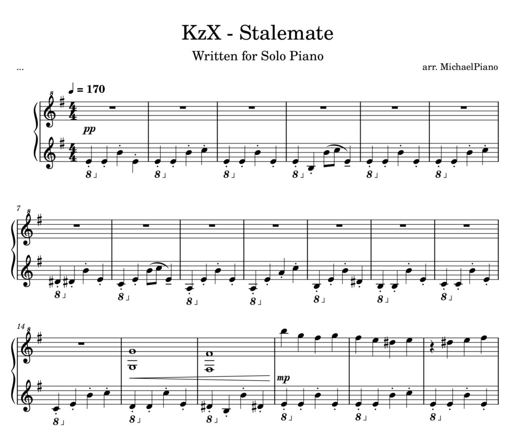 KzX – “Stalemate” | Solo Piano Sheet Music | (Song from Grief ...